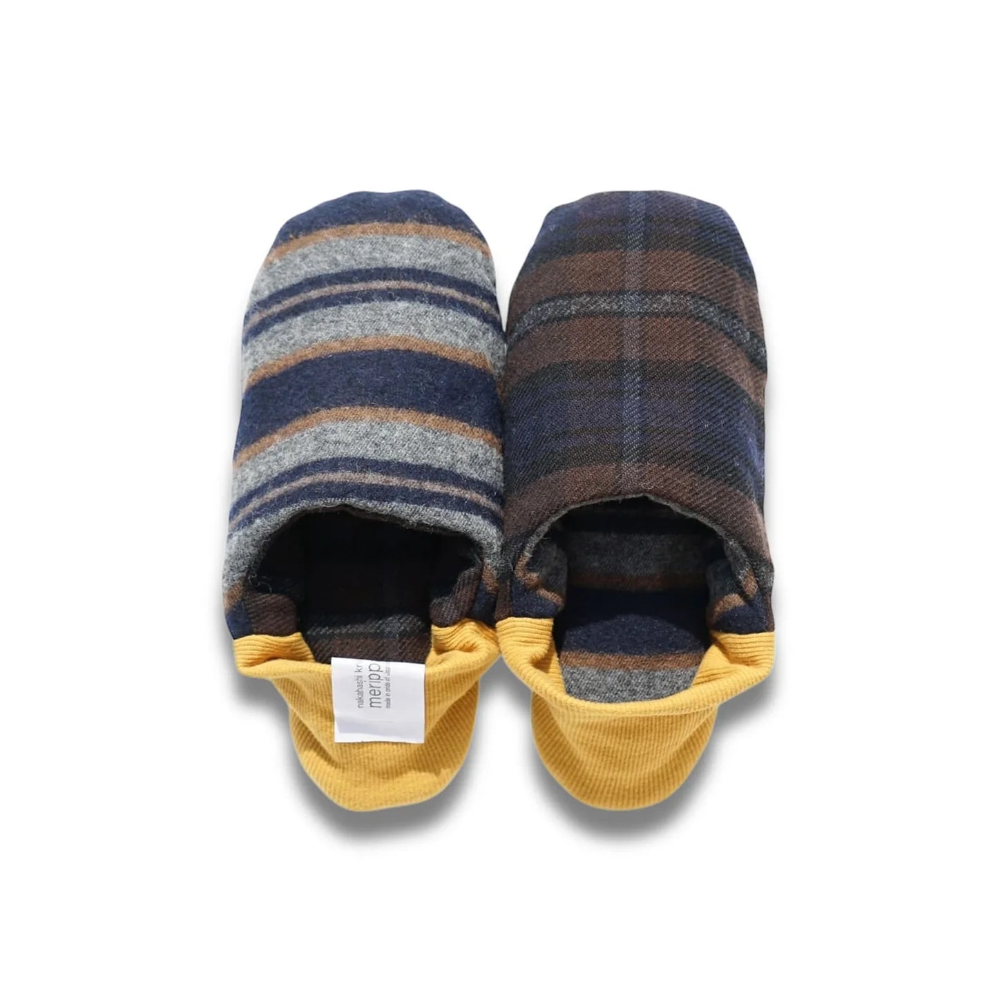 Merippa Cotton Wool Border x Dark Check Blue Japanese Slippers – Made ...