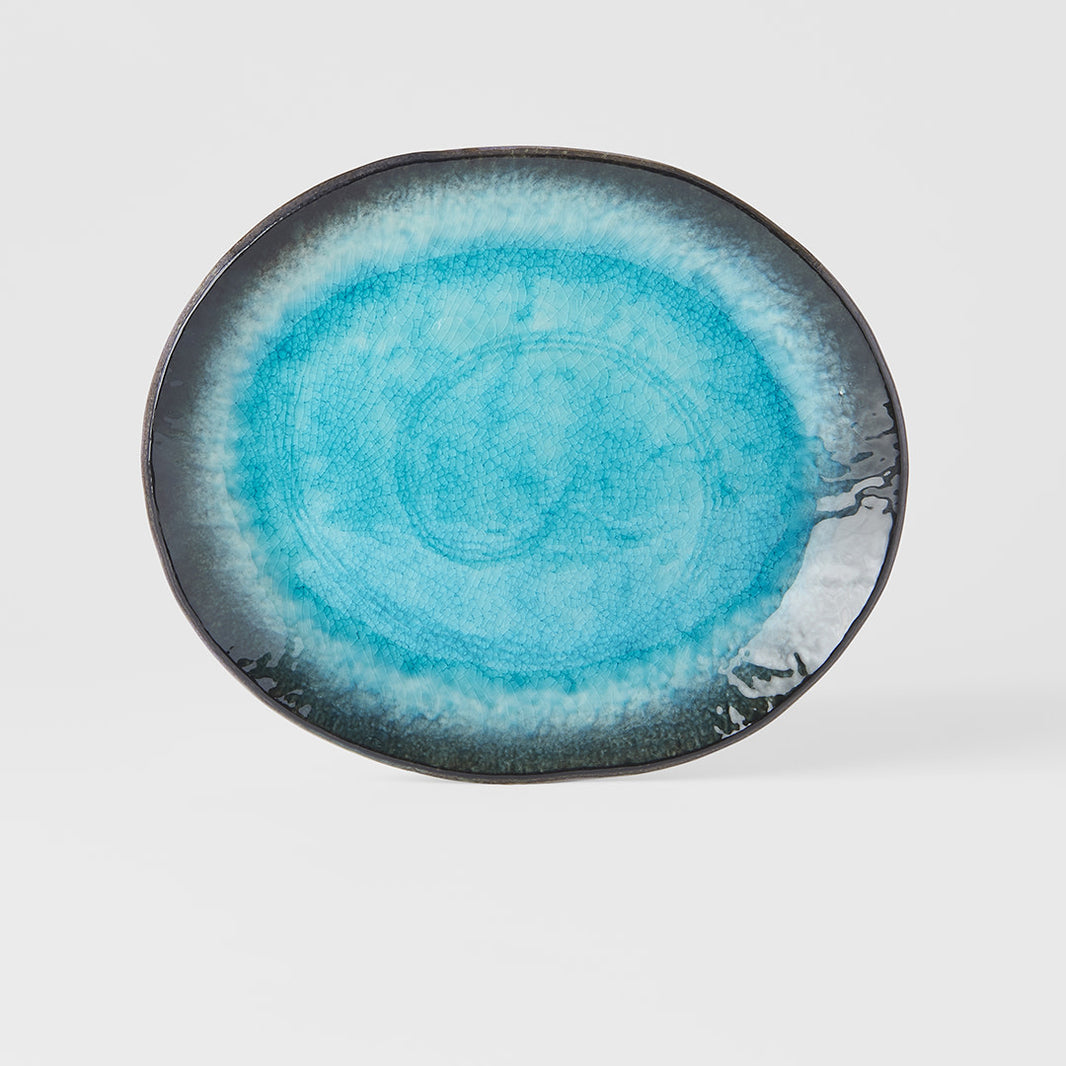 Sky Blue Oval Flat Plate 22cm – Made In Japan UK